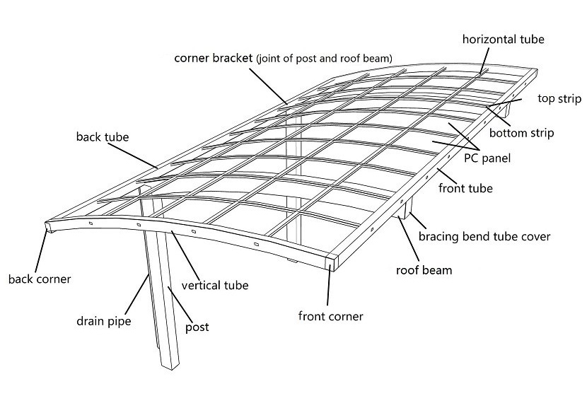 Aluminum carport with polycarbonate roofing sheet for car awning canopy